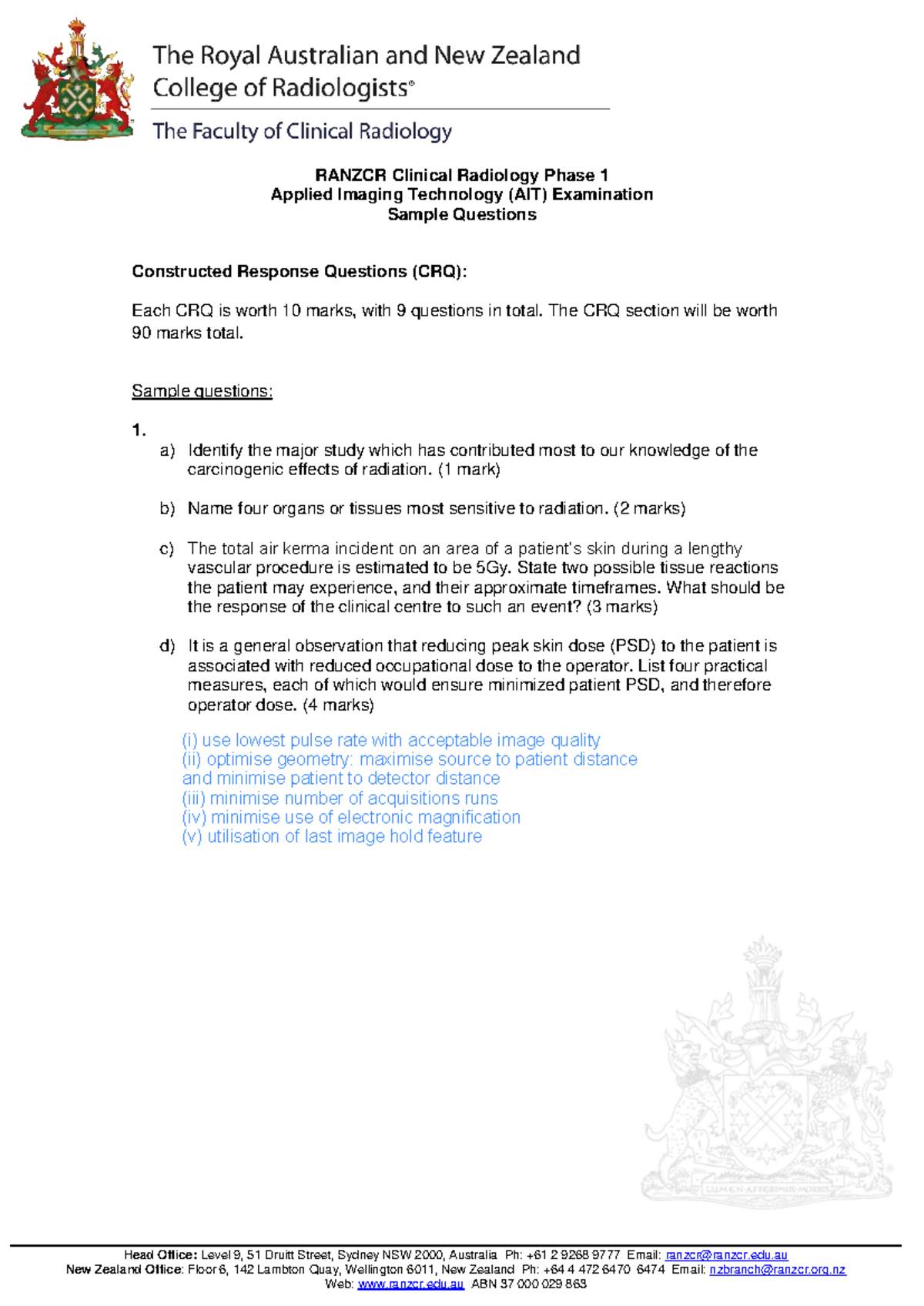 Clinical Radiology Phase 1 AIT Exam Sample Questions & Answers - Studocu