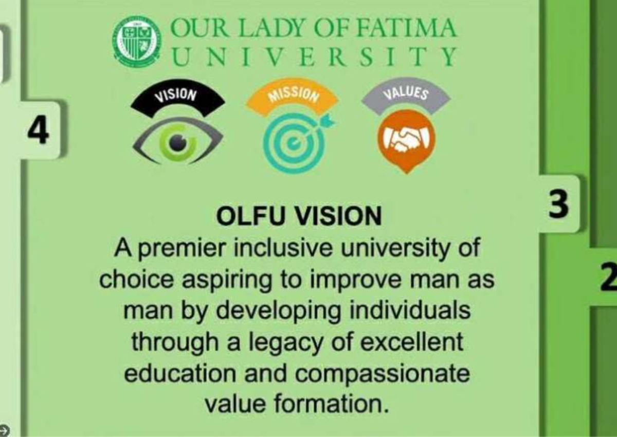 OLFU Mission & Vision: Values of Our Lady of Fatima University - Studocu