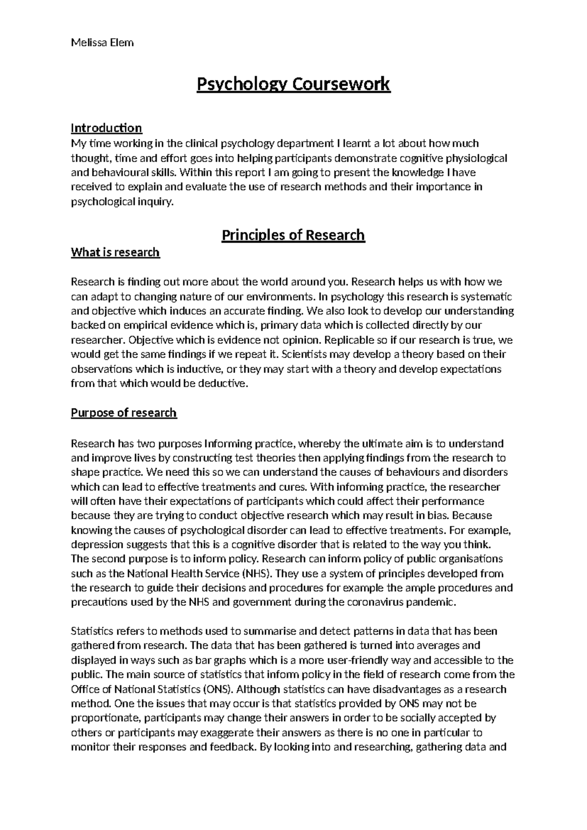 Psychology Coursework: Research Methods and Their Importance in Inquiry ...