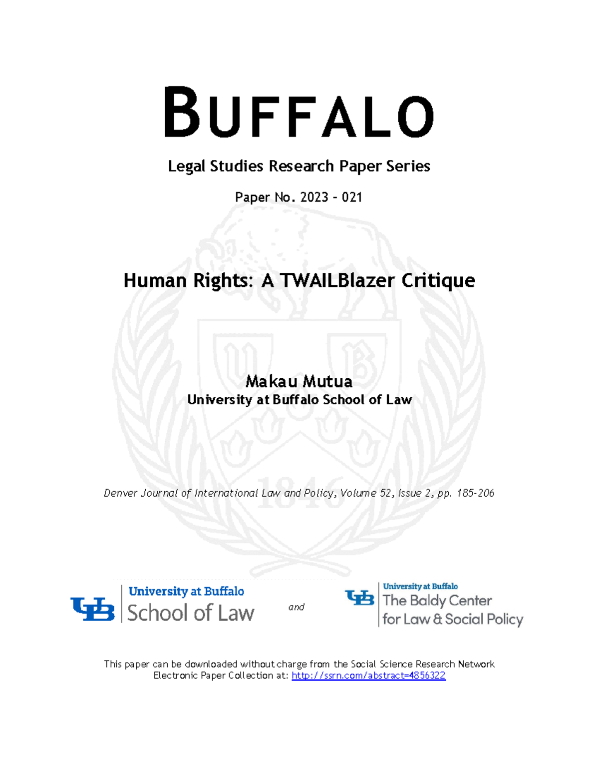 Human Rights: A TWAILBLAZER Critique by Makau Mutua (Legal Studies ...