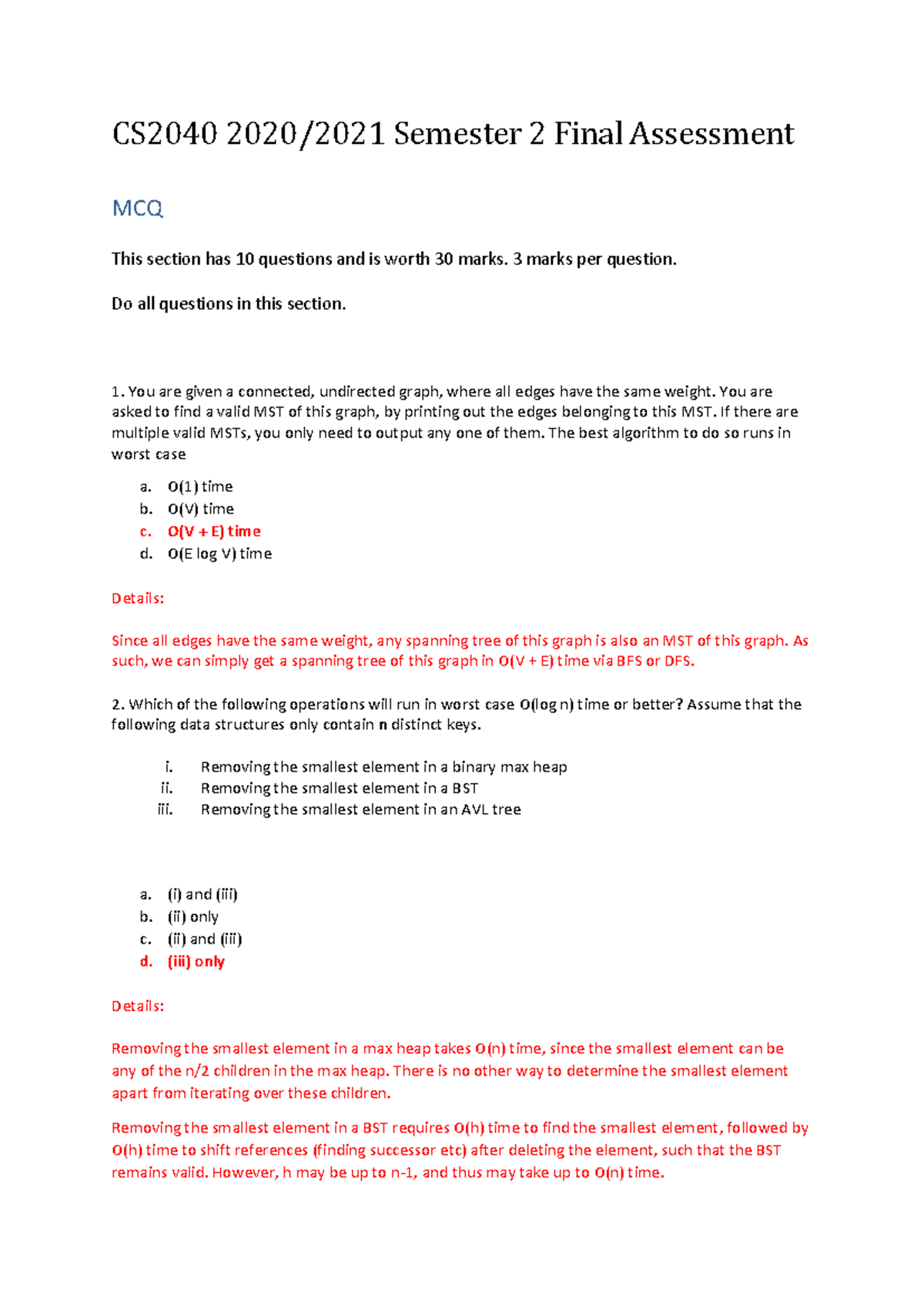 CS2040 2021 Semester 2 Ans - CS2040 2020/2021 Semester 2 Final ...