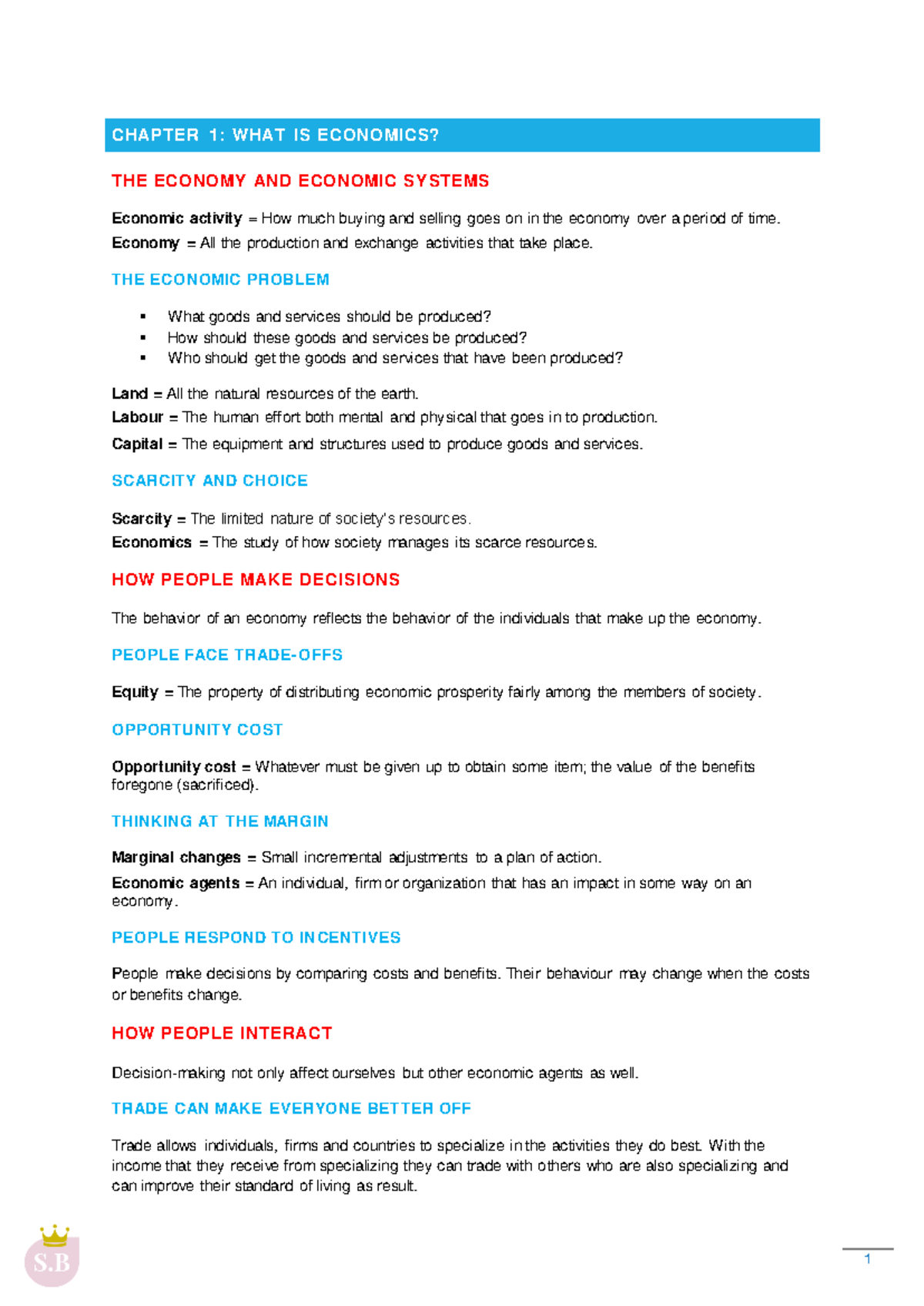 Principles of Economics - Summary - 2020/2021 - AMSIB - HvA - Studeersnel