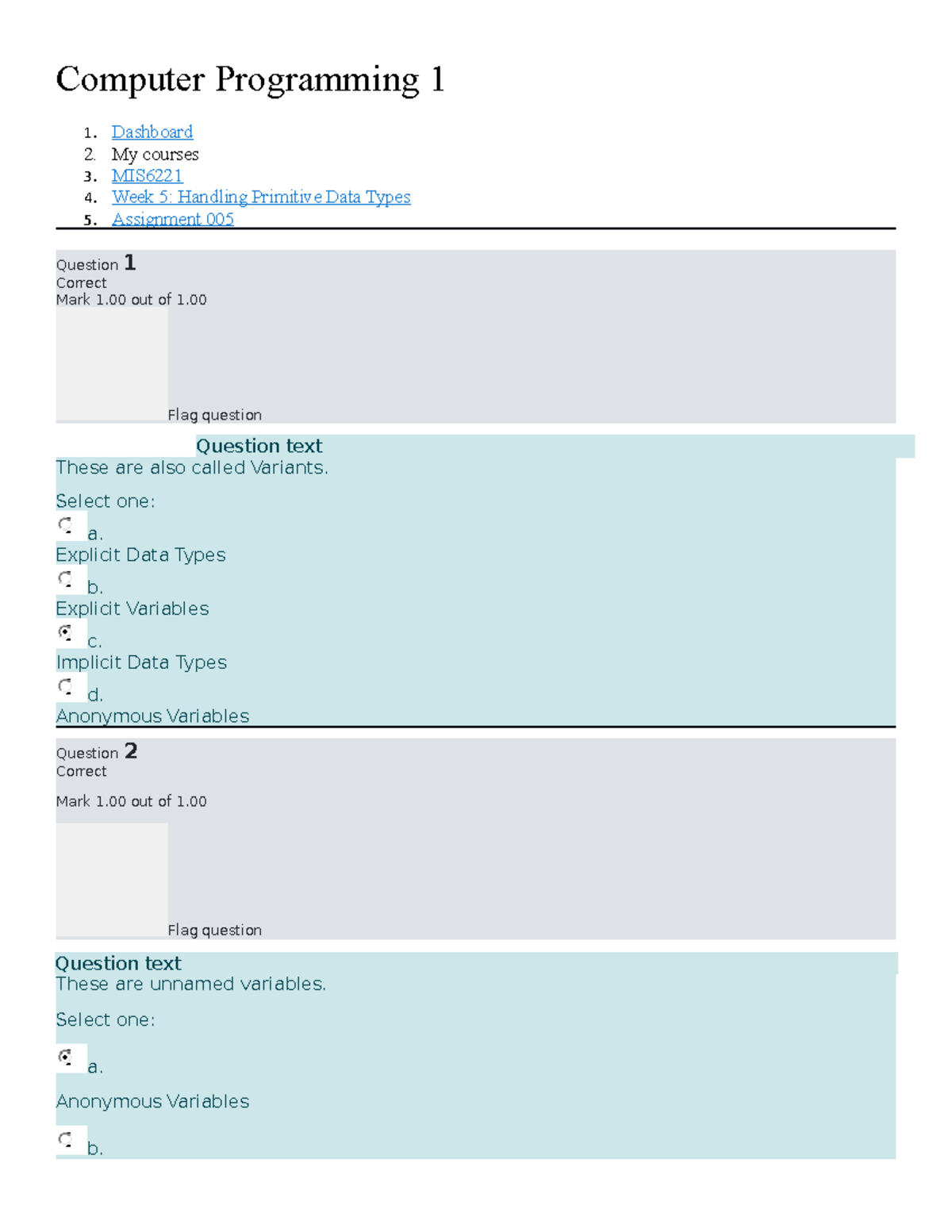 Com Prog 1 Assignment 005: Handling Primitive Data Types Quiz - Studocu