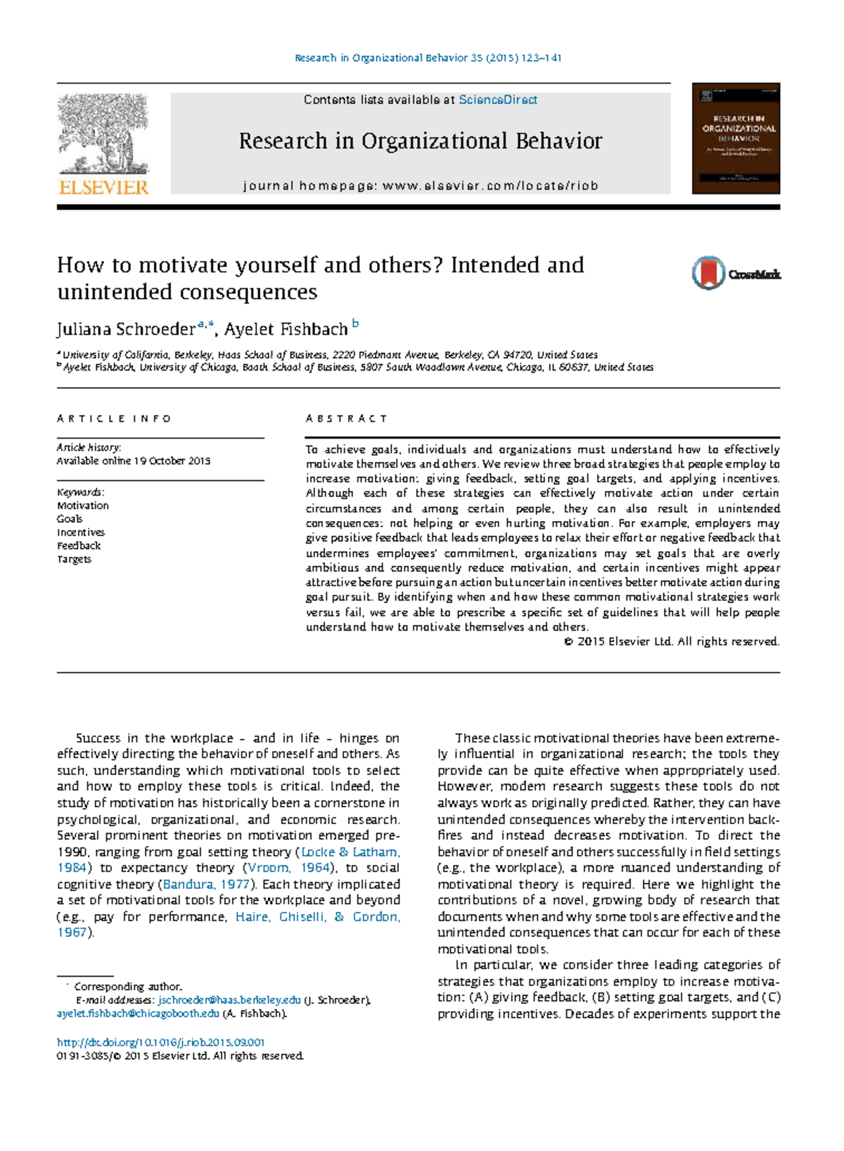 Motivating Yourself and Others: Insights from Research in ...