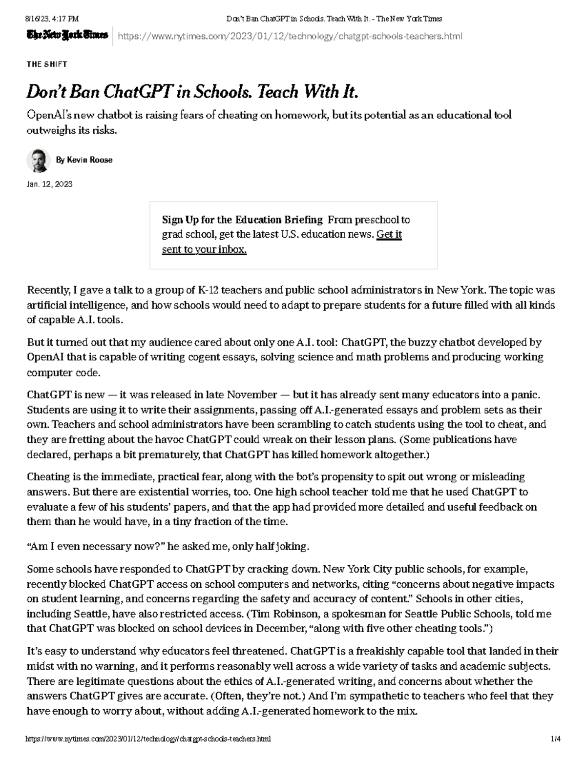 Don’t Ban Chat GPT in Schools. Teach With It. - The New York Times ...