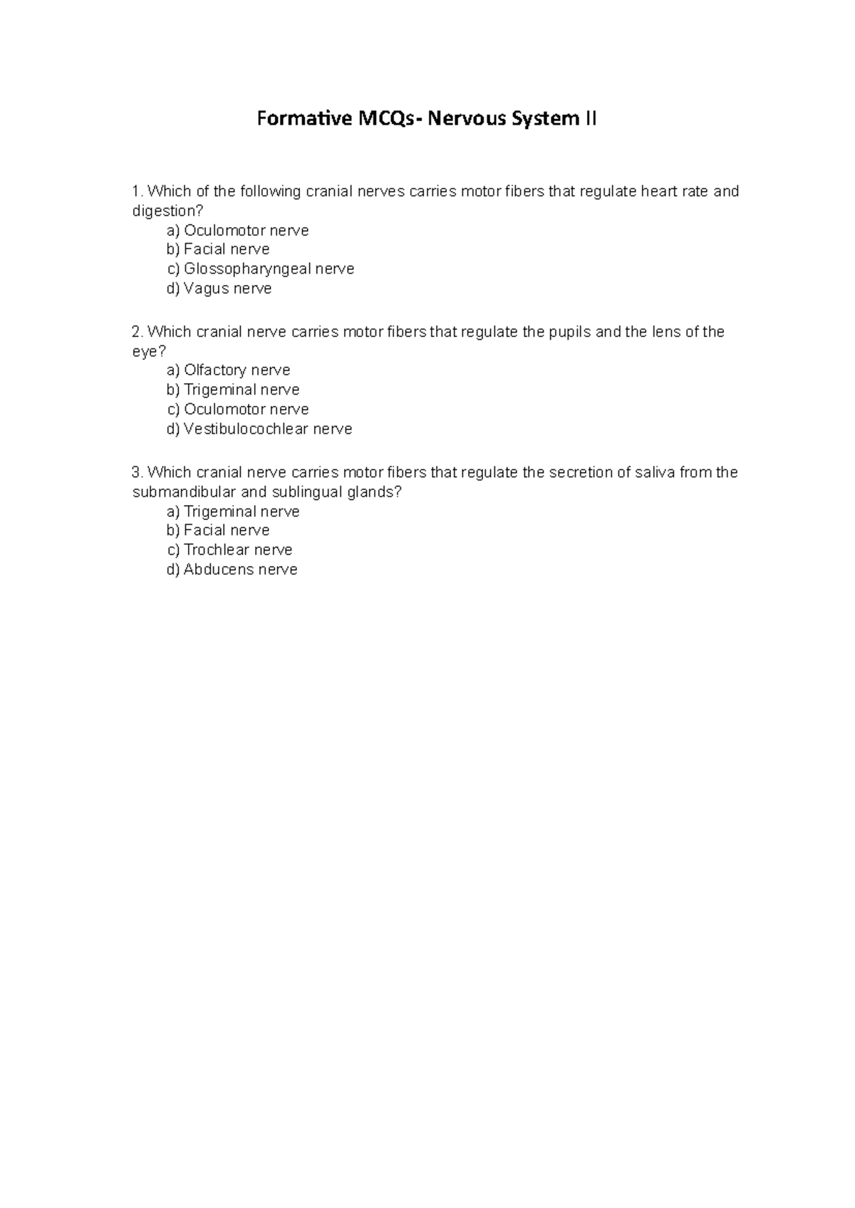 Formative MCQs - Nervous System II - Studocu