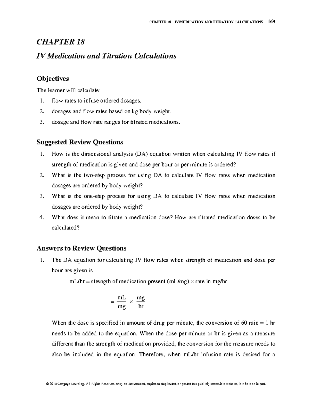 IV Mediction Titration Calculations - CHAPTER 18 IV MEDICATION AND TITRATION CALCULATIONS 169 ...
