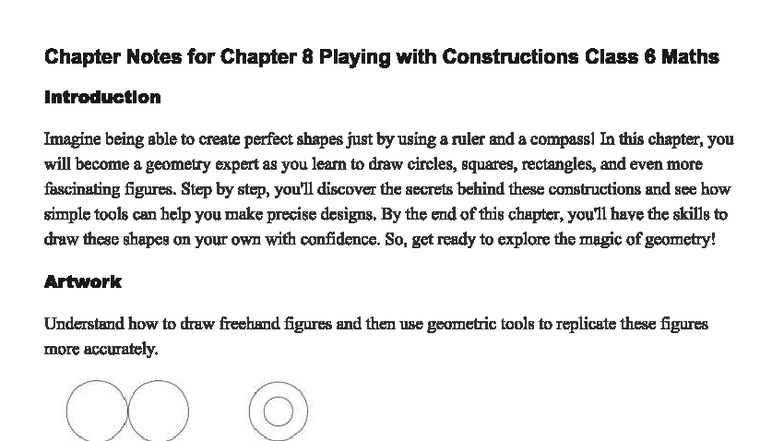 Playing with Constructions: Chapter 8 Notes for Class 6 Maths - Studocu