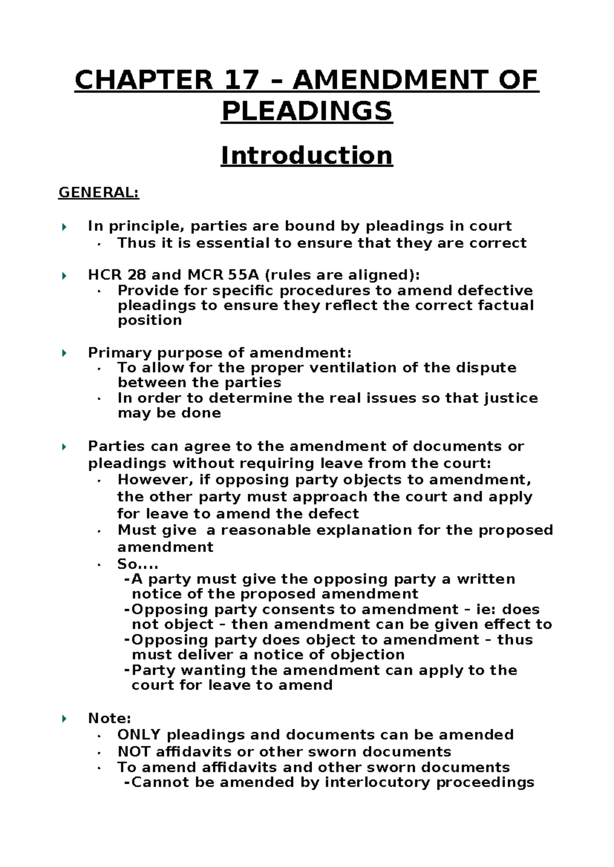 Chapter 17: Amendment of Pleadings - Essential Notes and Guidelines ...