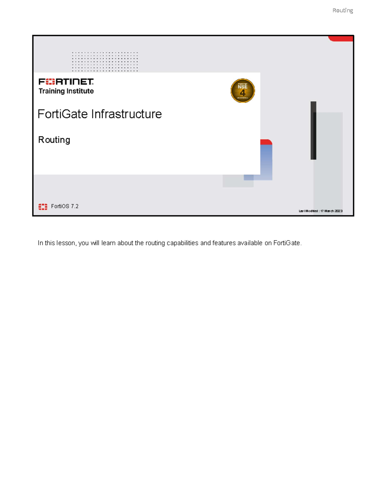 Fortigate Infrastructure-Routing-Notes - © Copyright Fortinet Inc. All ...