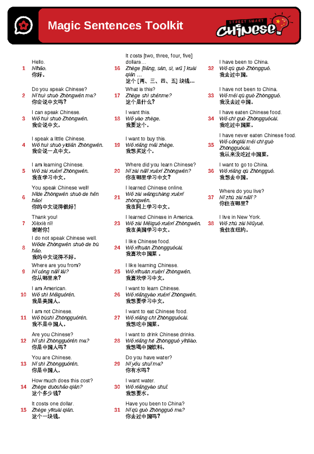 Magic Sentences Toolkit for Chinese Language Learning - Studocu