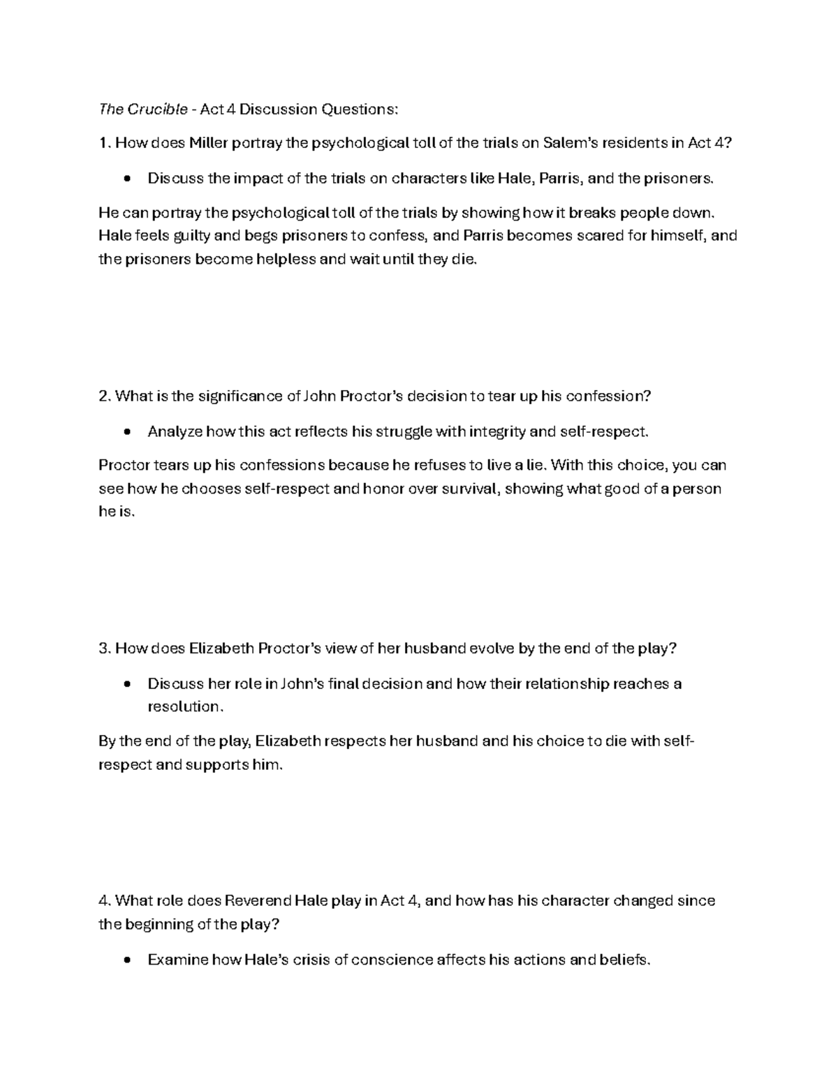 Act 4 Discussion Questions for The Crucible (ENG 101) - Studocu