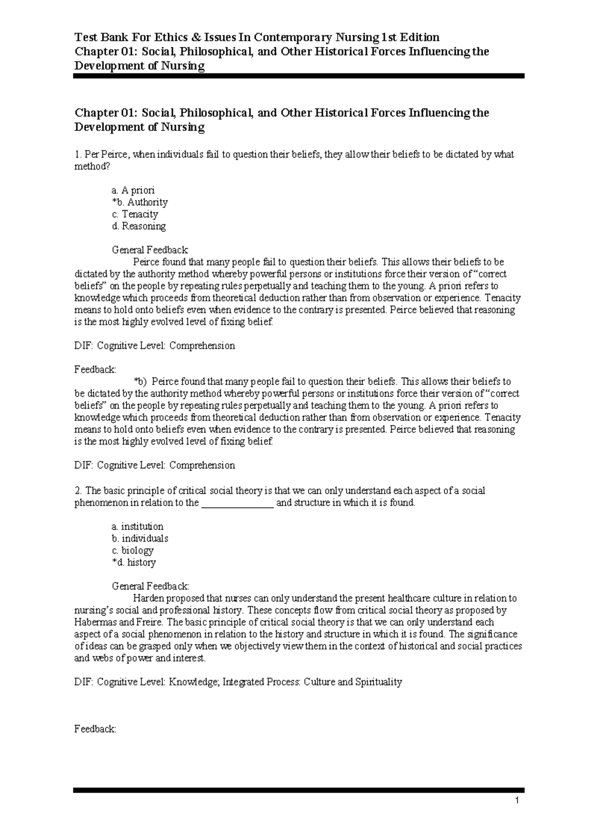 Test Bank for Ethics Issues in Contemporary Nursing 1st Edition ...