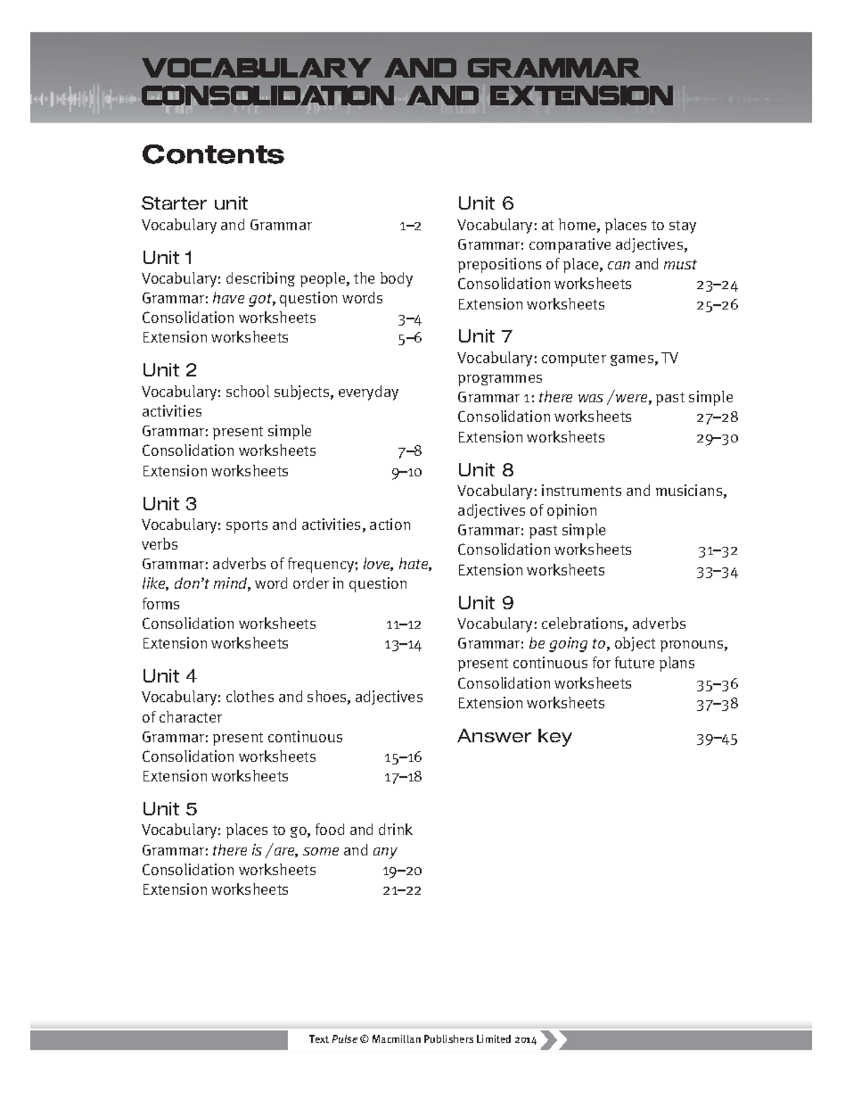 1º ESO vocabulary and grammar consolidation and extension - Contents ...