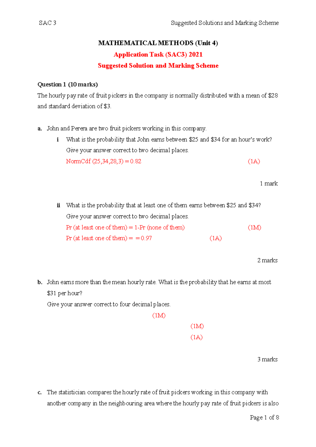 2021 SAC 3 - Mathematical Methods Prob Solved Solutions - Studocu