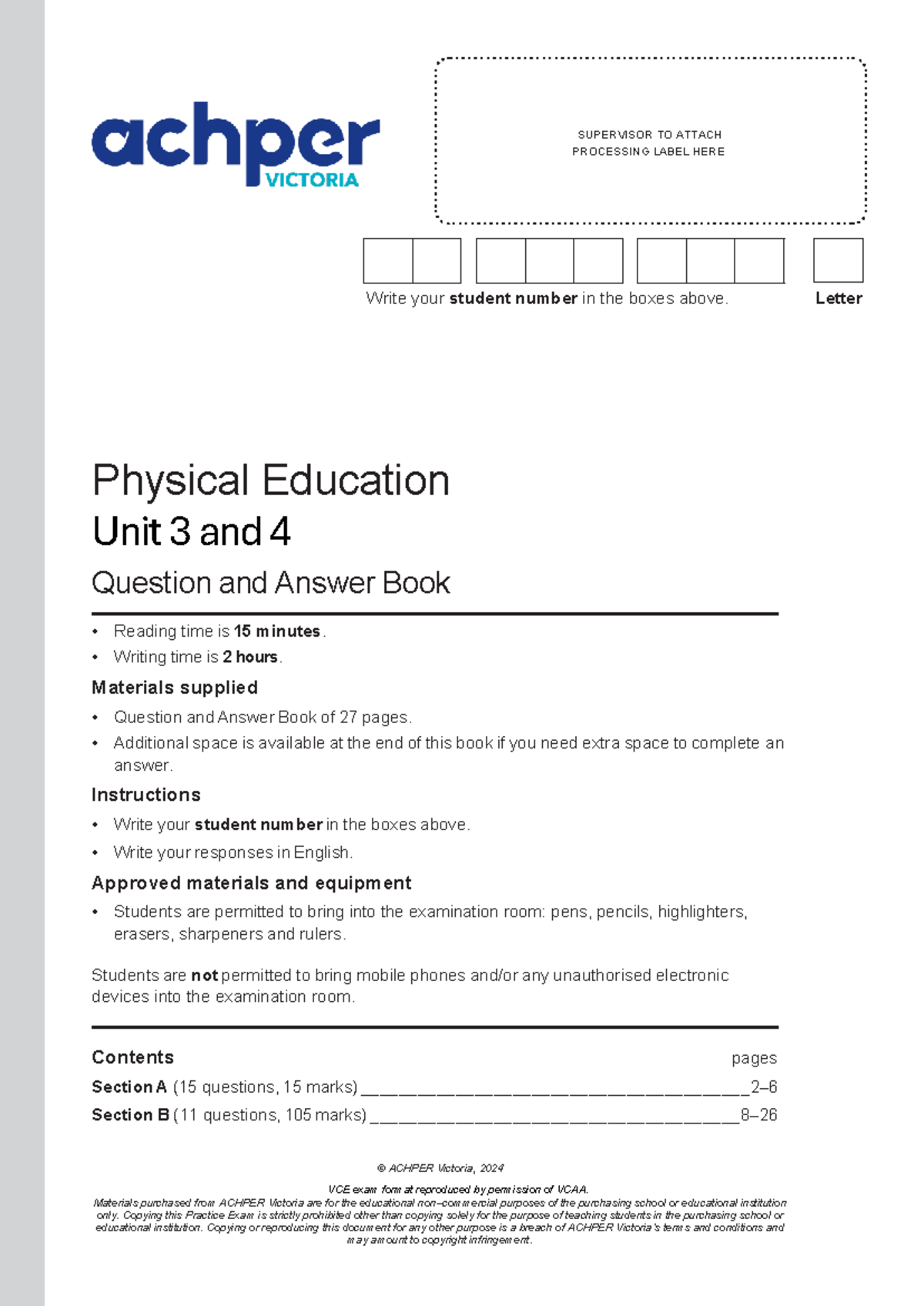 2024 VCE Physical Education Unit 3&4 Trial Exam Questions - Studocu