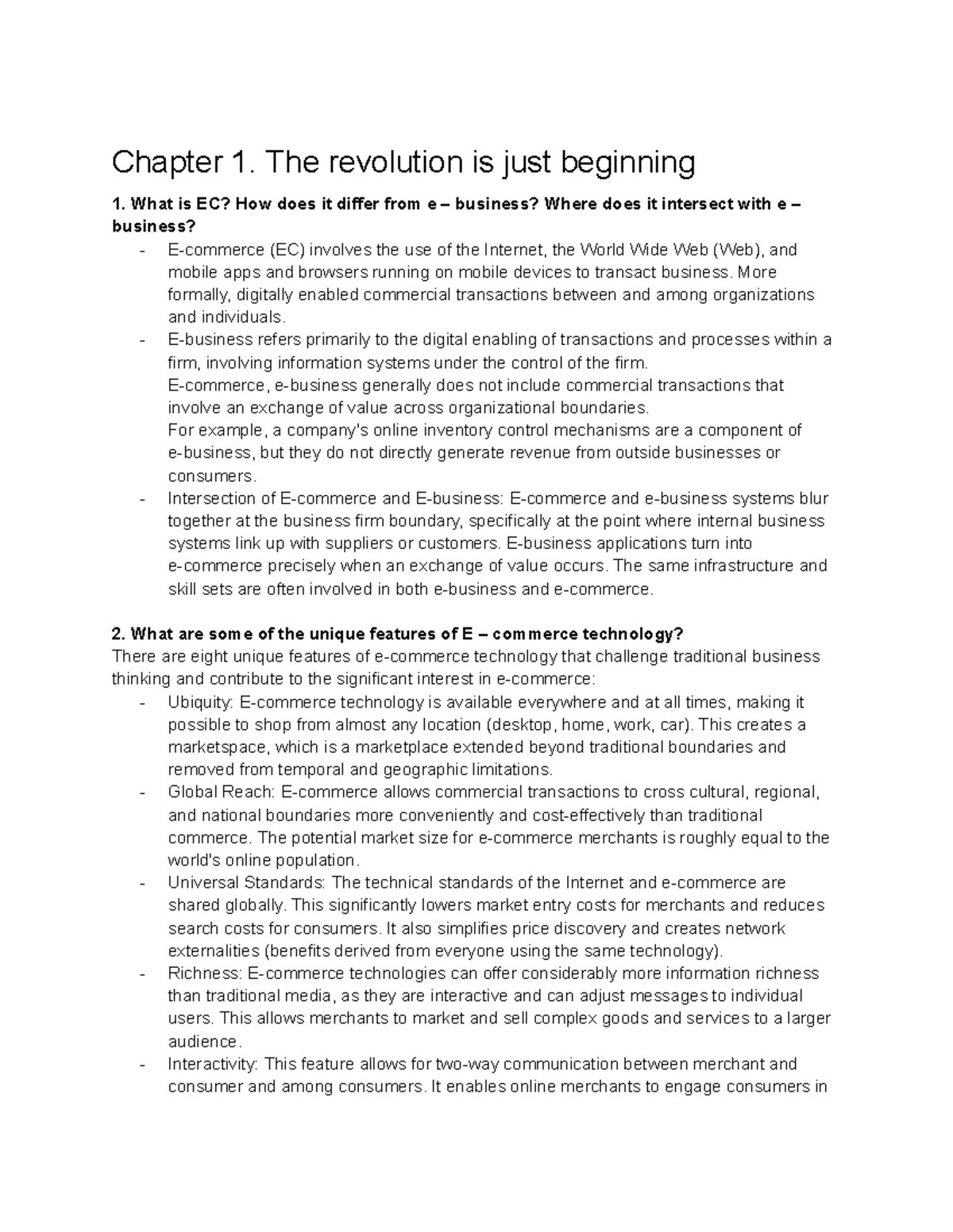 Chapter 1 & 2: Understanding E-Commerce Concepts and Models (EC) - Studocu