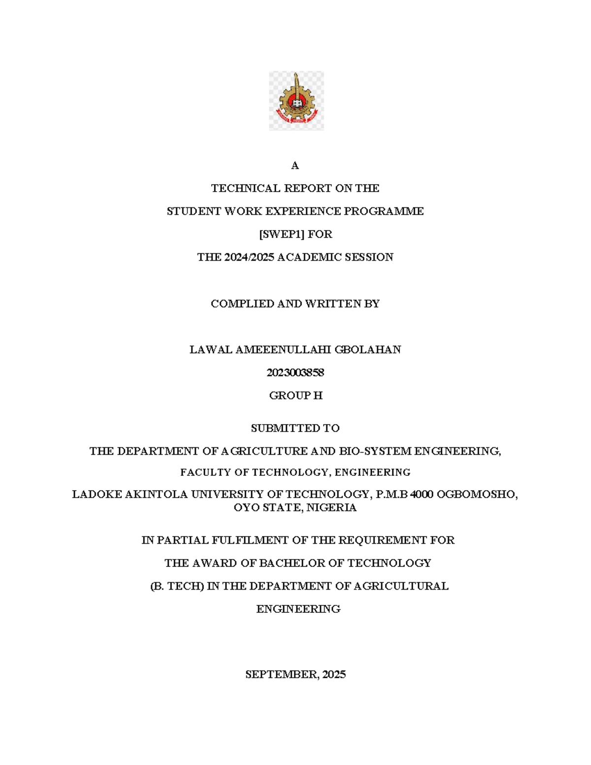 Technical Report on SWEP I: Student Work Experience Program 2023 - Studocu