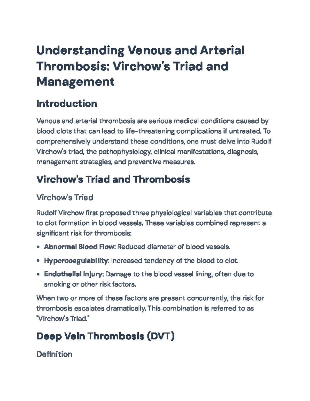 Understanding Venous and Arterial Thrombosis: Virchow's Triad & DVT ...