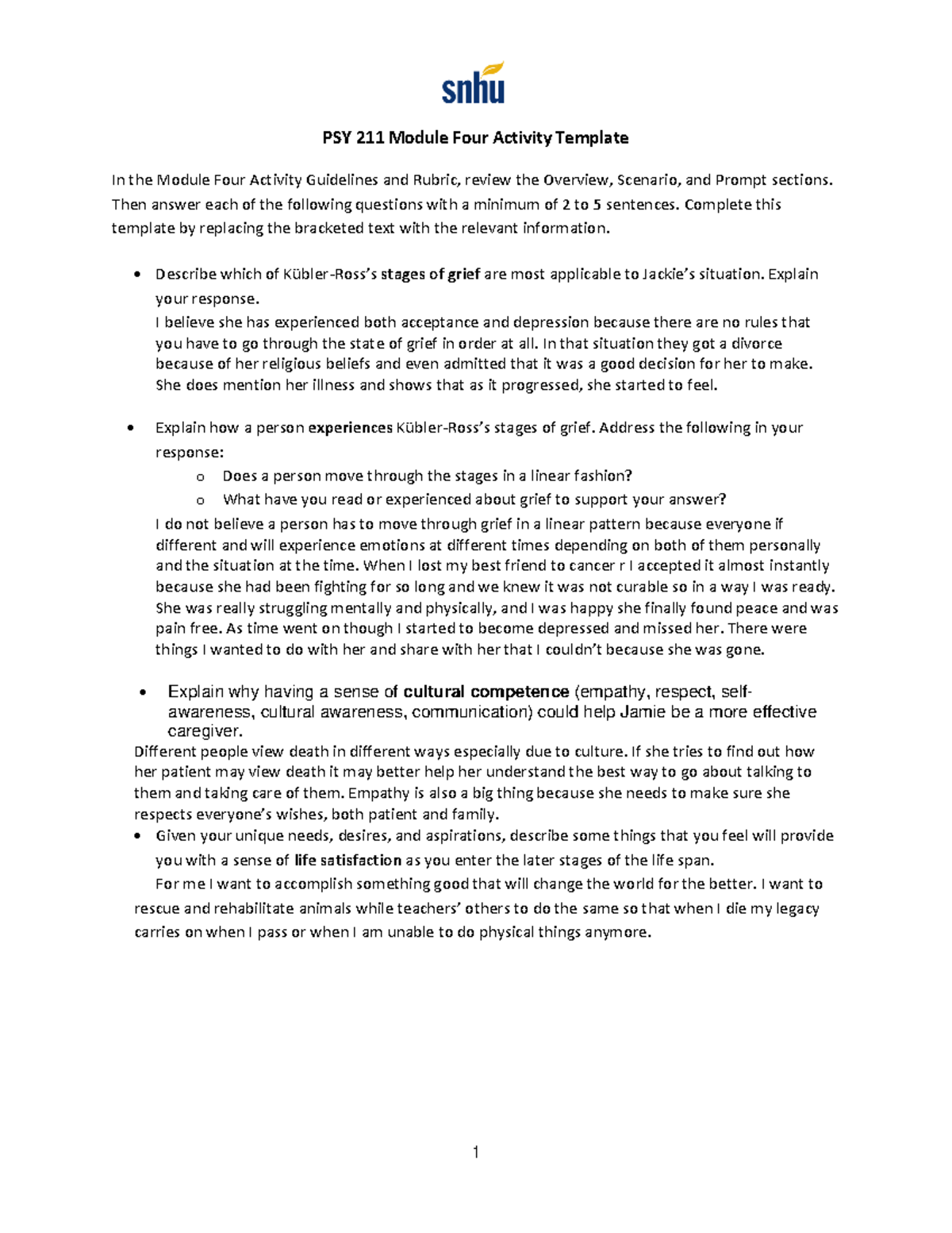 PSY 211 Module Four Activity Template - Then answer each of the ...