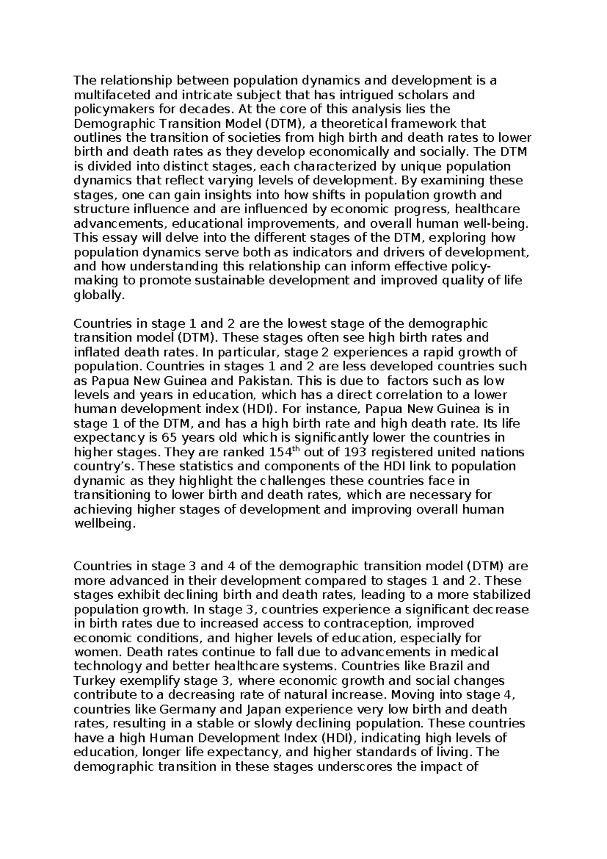 Geography essay formative - The relationship between population ...