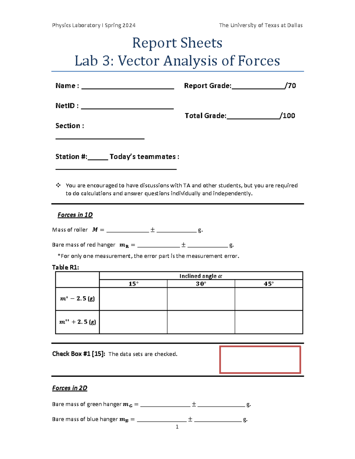 Physics Lab PHY 101: Vector Analysis of Forces Pre Lab Report - Studocu