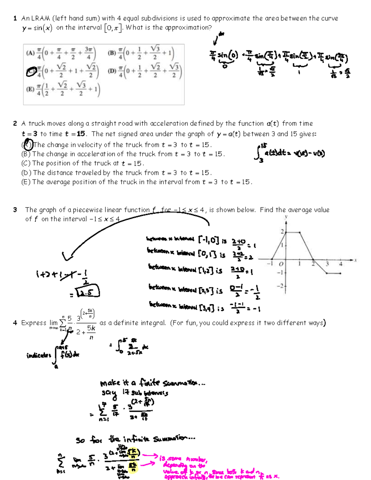MATH 201: Riemann Sums and Applications in Calculus Concepts - Studocu