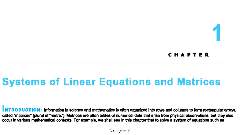 Chapter 1: Systems of Linear Equations & Matrices - Studocu
