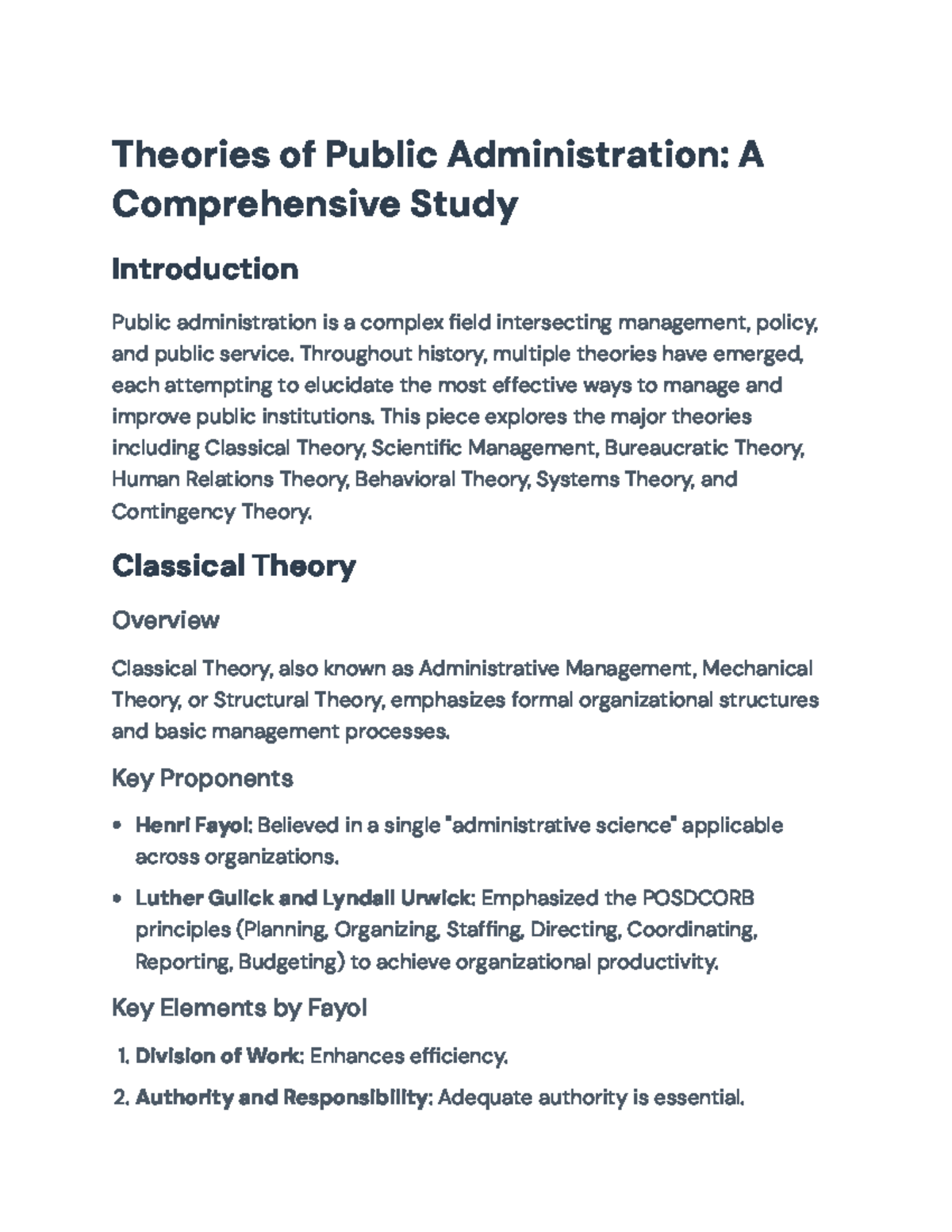 Theories of Public Administration: A Comprehensive Study Overview - Studocu