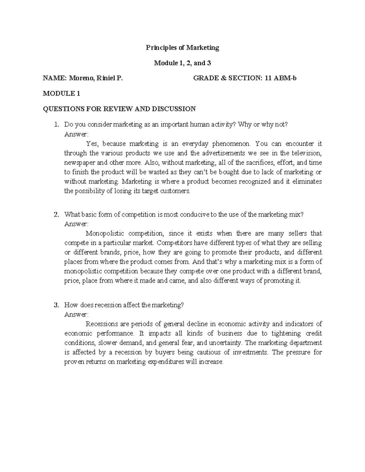Principles of Marketing (Modules 1-3) Review and Discussion Notes - Studocu