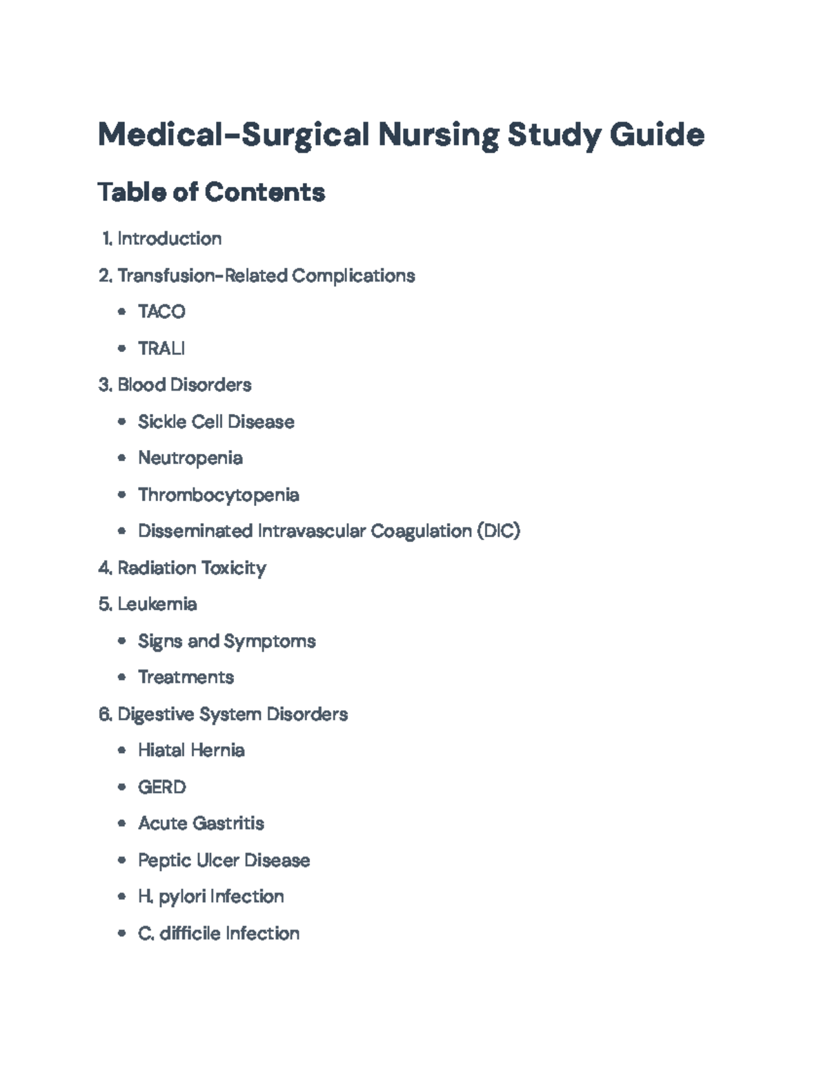 Medical-Surgical Nursing Study Guide: Key Concepts & Management ...