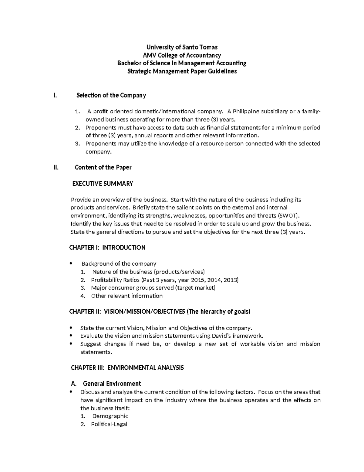Strategic Management Paper Guidelines - BSA 101 Essentials - Studocu