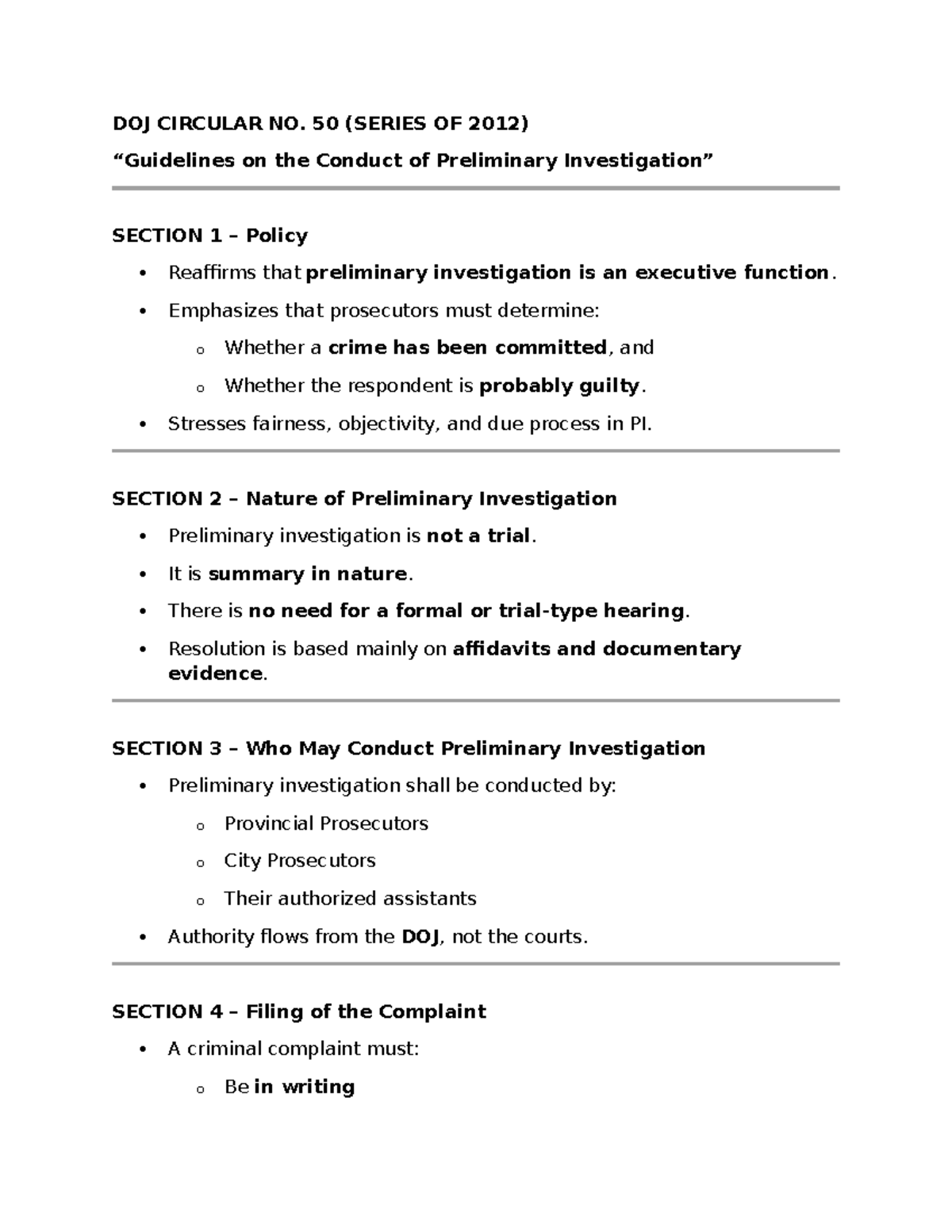 DOJ Circular No. 50 (2012): Guidelines on Preliminary Investigation ...