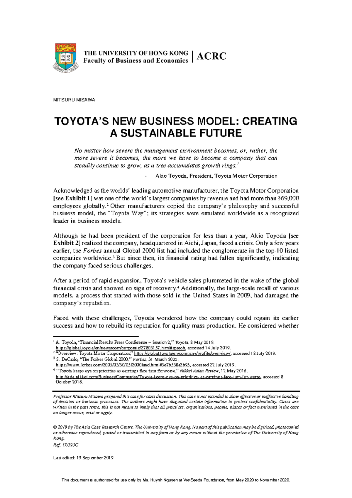 MITSURU MISAWA: Toyota's Sustainable Business Model Case Study (ACRC 17 ...