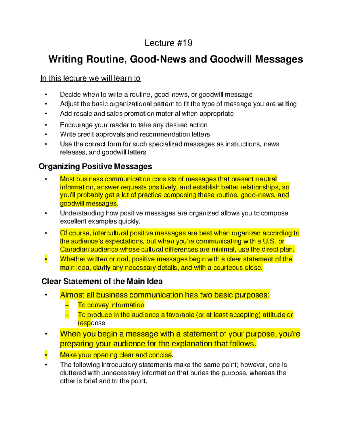 Lec19 unlocked - Highlighted notes - Lecture Writing Routine, Good-News ...