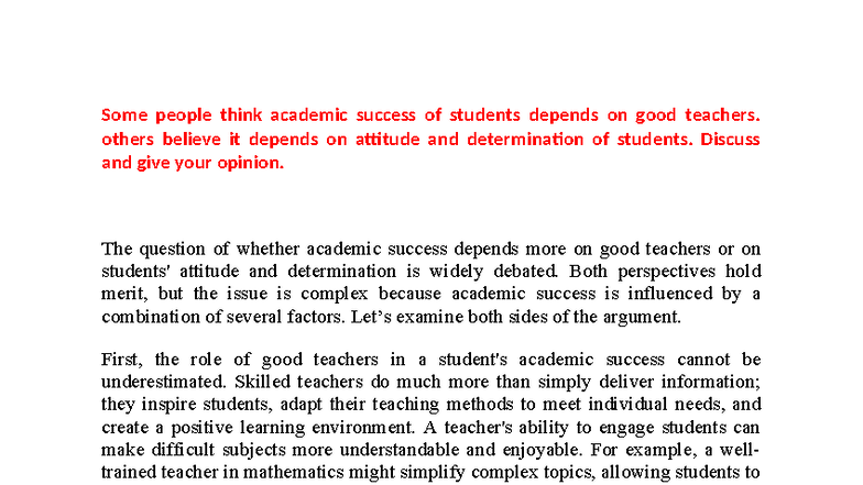 The Role of Teachers vs. Student Determination in Academic Success ...
