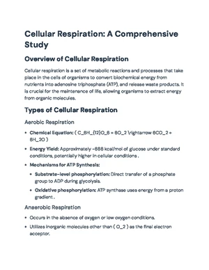 Cellular Respiration - Study Notes & Assignments - Studocu