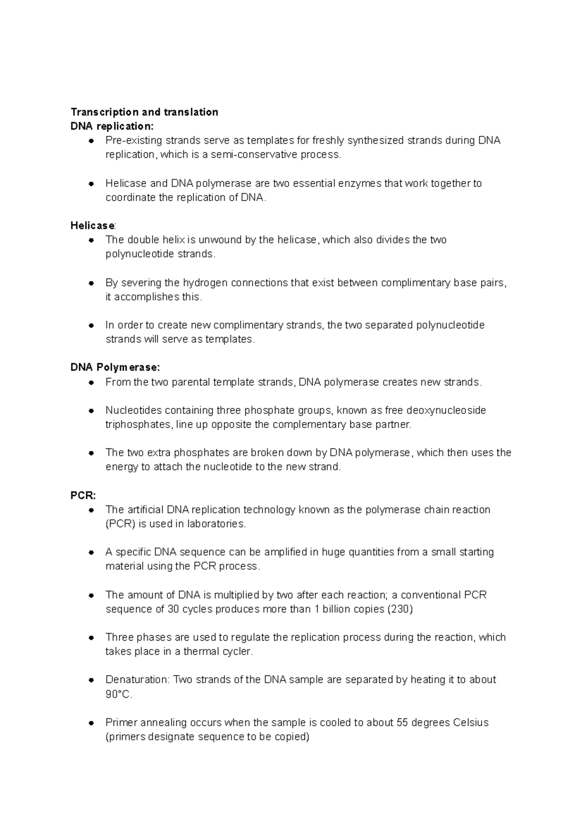 Module 12 - Lecture Notes: Transcription, Translation & PCR Concepts ...