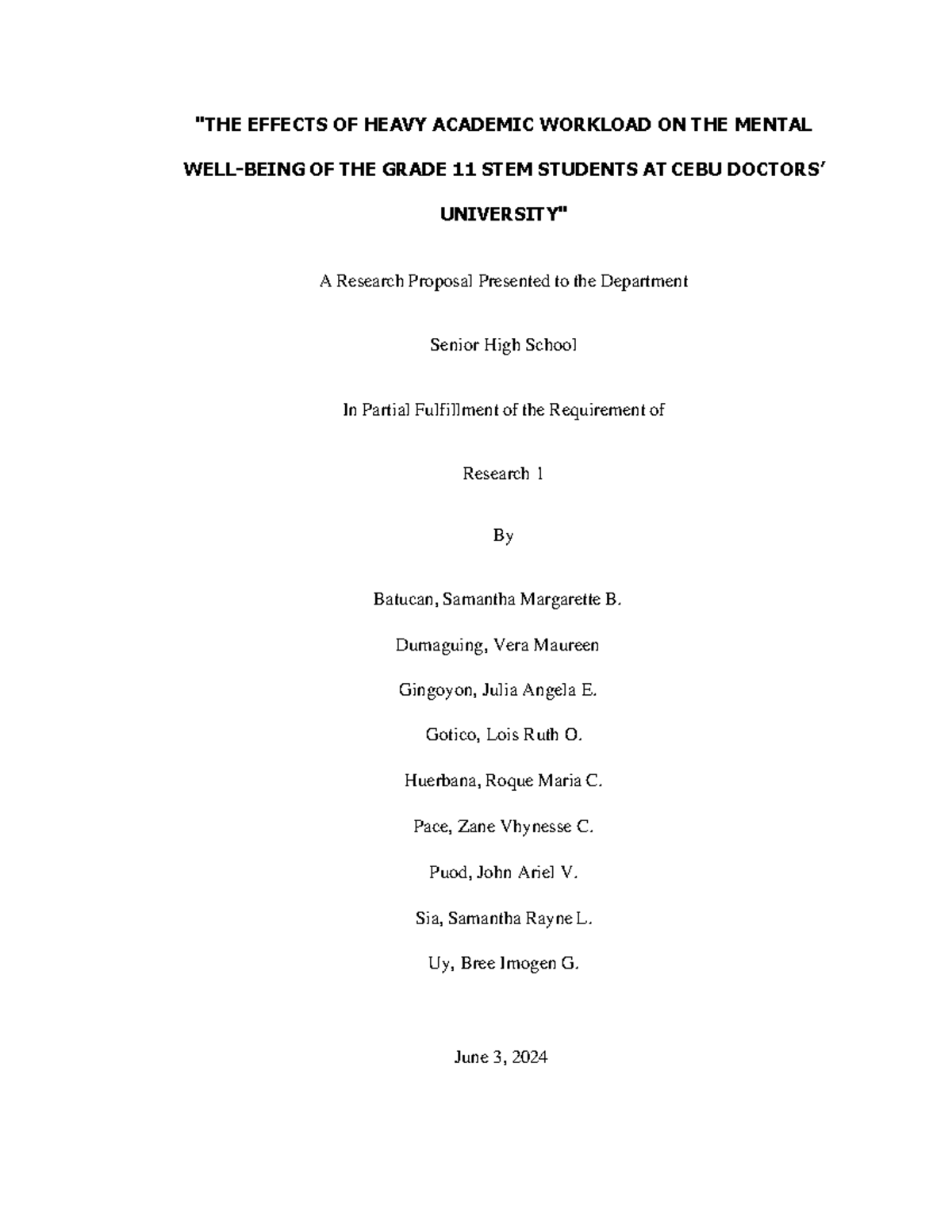 Effects of Heavy Academic Workload on Grade 11 STEM Students' Mental ...