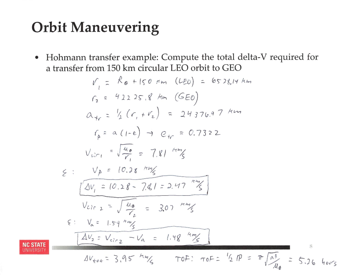 Hohmann Transfer Example: LEO to GEO Orbit Maneuvering (NC STATE) - Studocu
