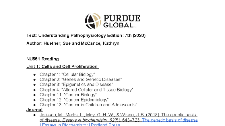 NU551 Reading: Understanding Pathophysiology and Key Concepts - Studocu