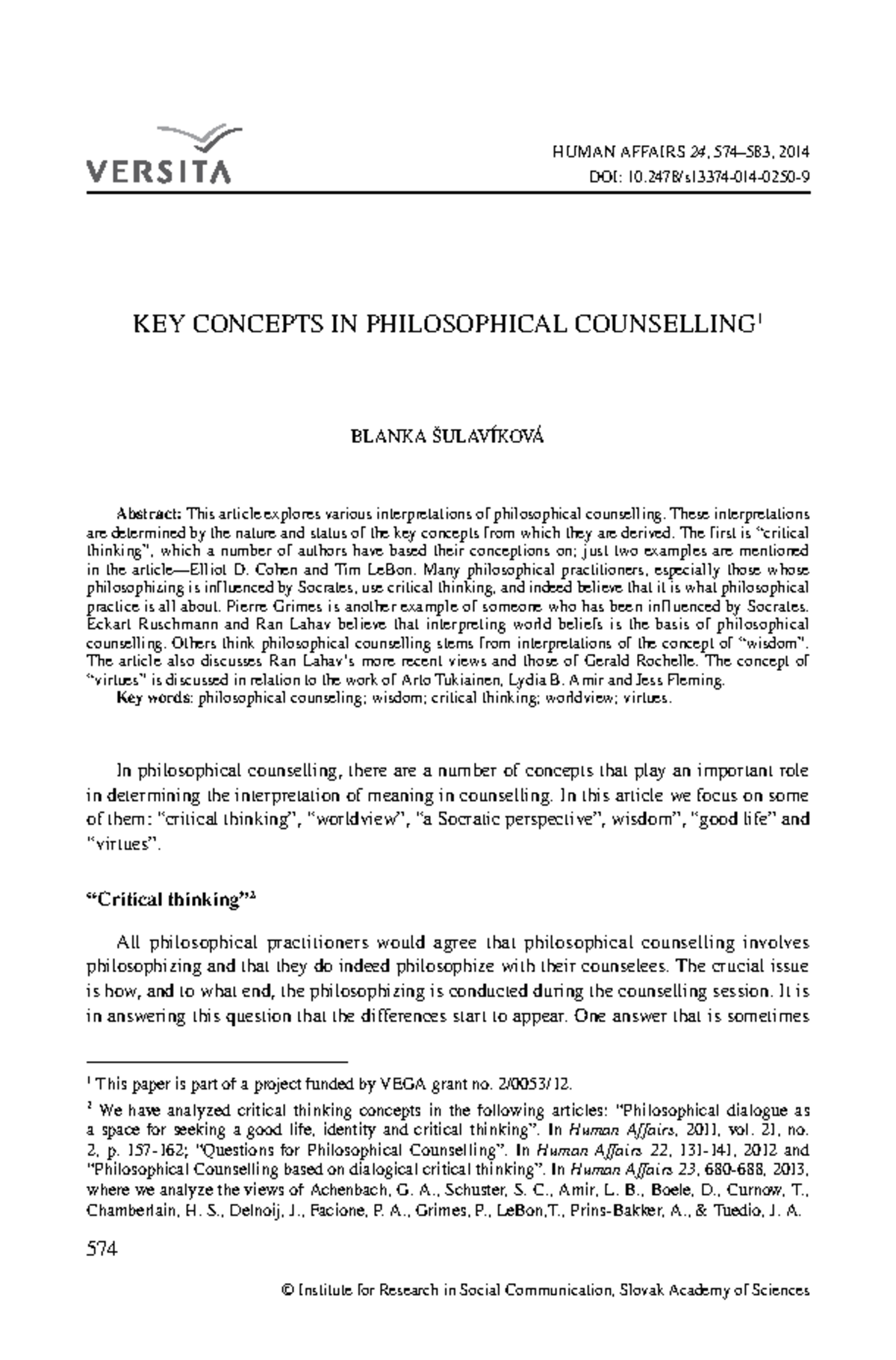PC 24 - Key Concepts in Philosophical Counselling: A Summary - Studeersnel