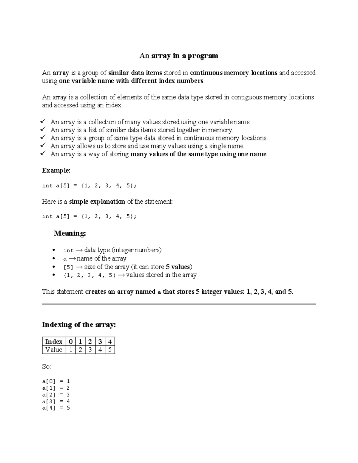 Array Basics and Operations: A Comprehensive Guide (CS101) - Studocu