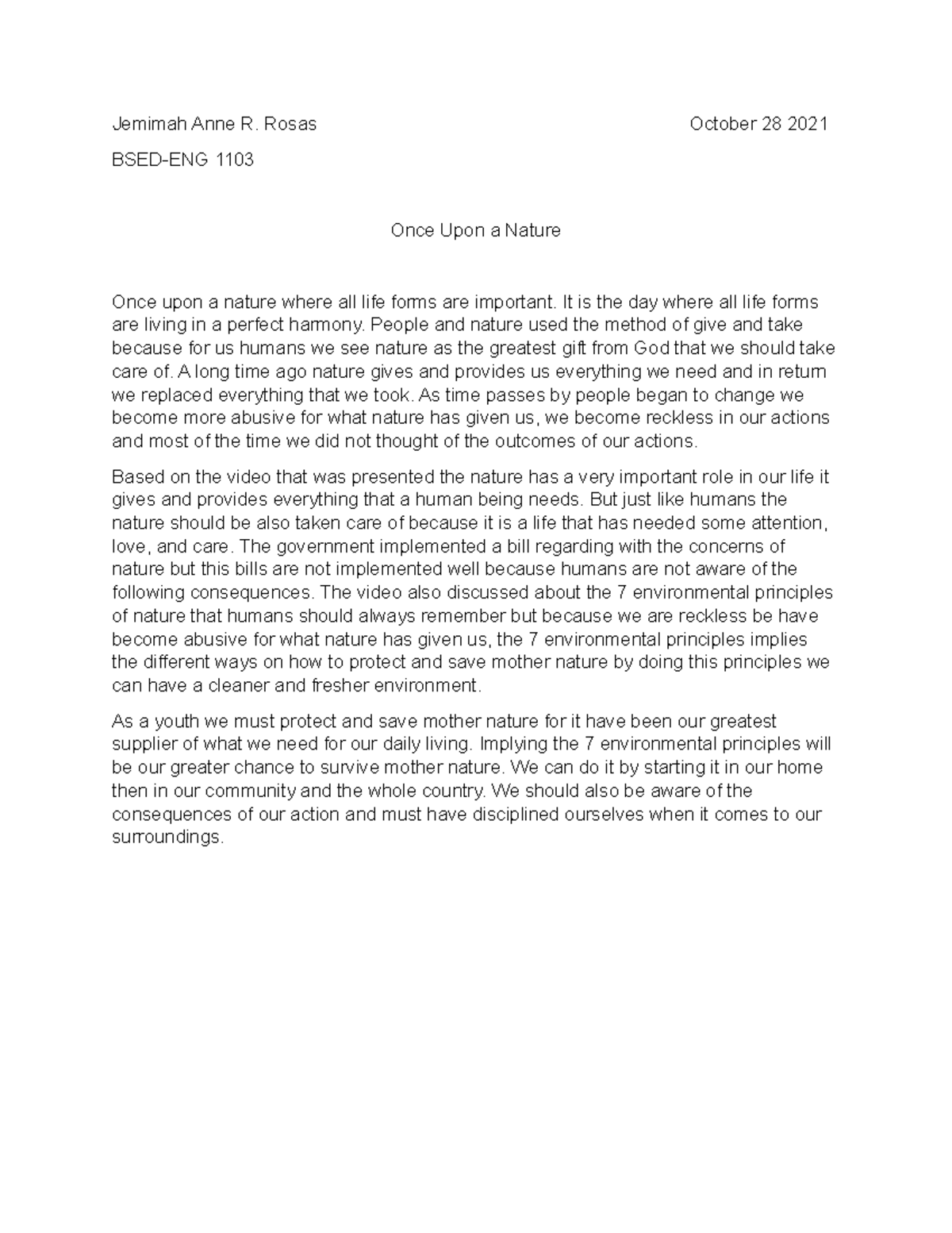 Reaction paper about 7 Environmental principles - English - Studocu