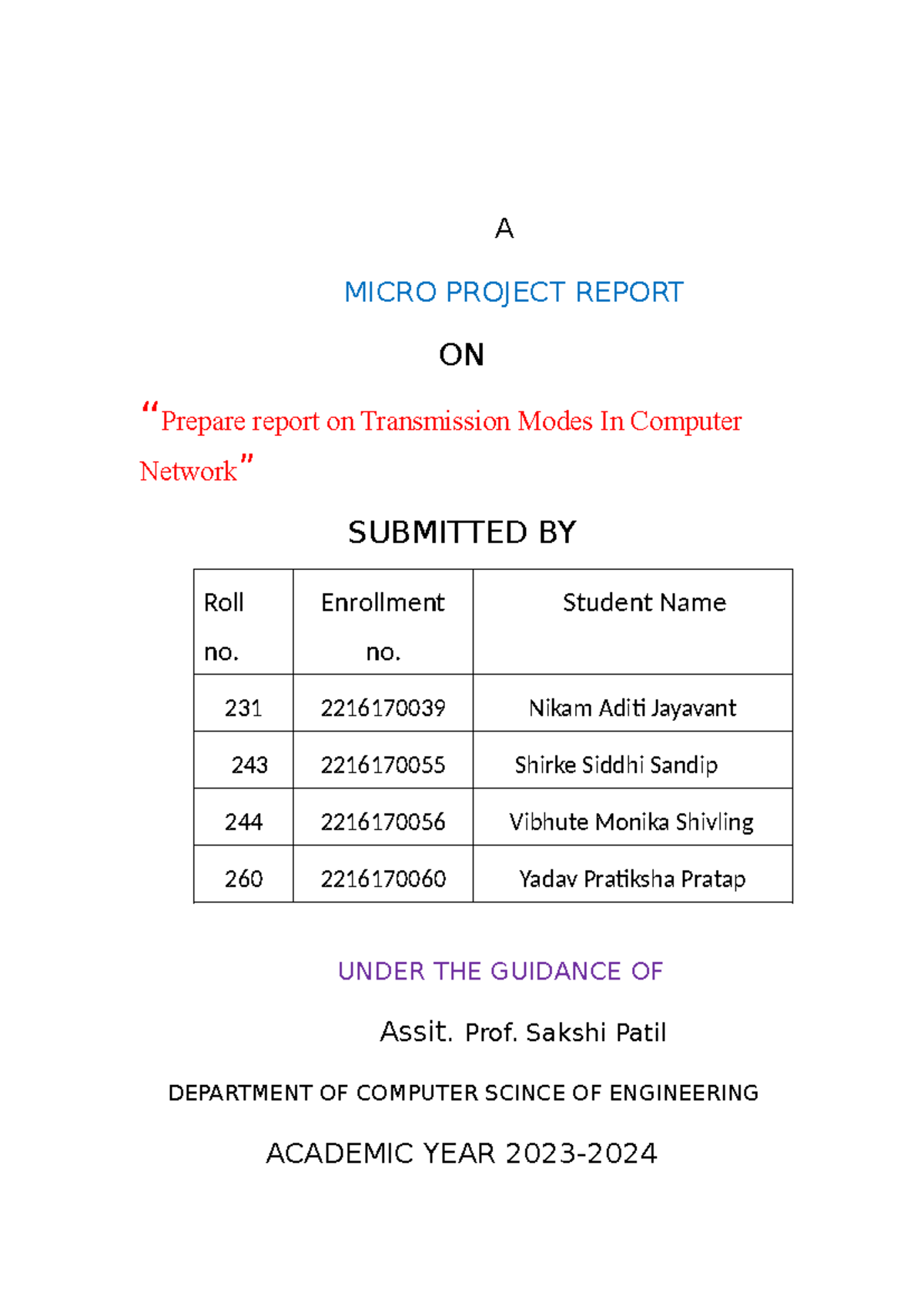DCC - Micro Project Report on Transmission Modes in Computer Networks ...