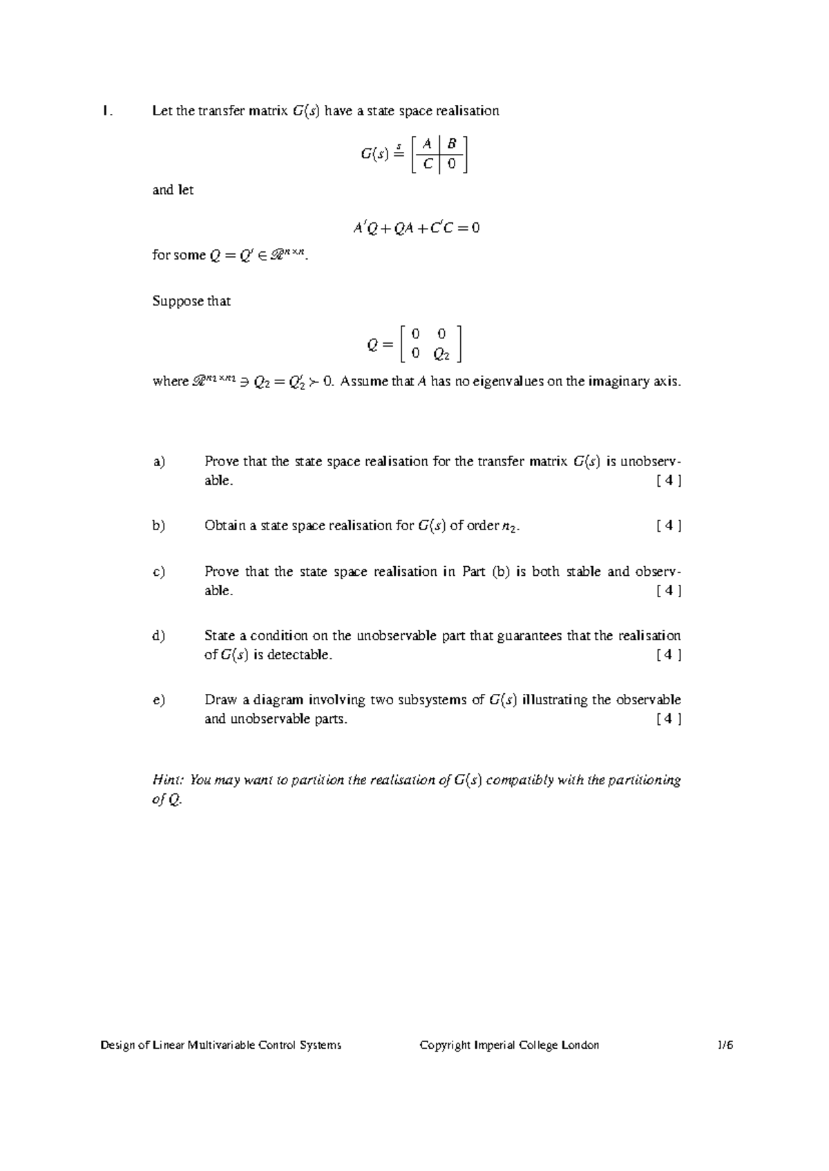 Design of Linear Multivariable Control Systems - Solutions (12) - Studocu