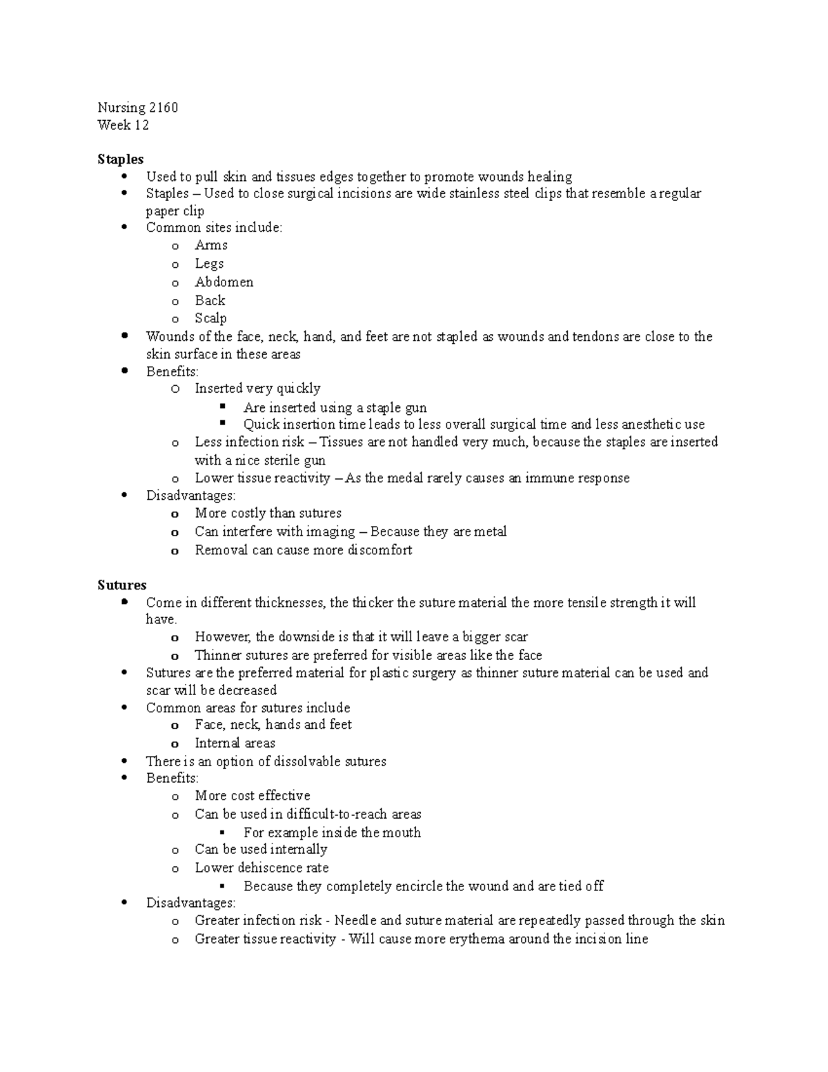 Nursing 2160 Week 12: Understanding Sutures, Staples, and Steri-Strips ...