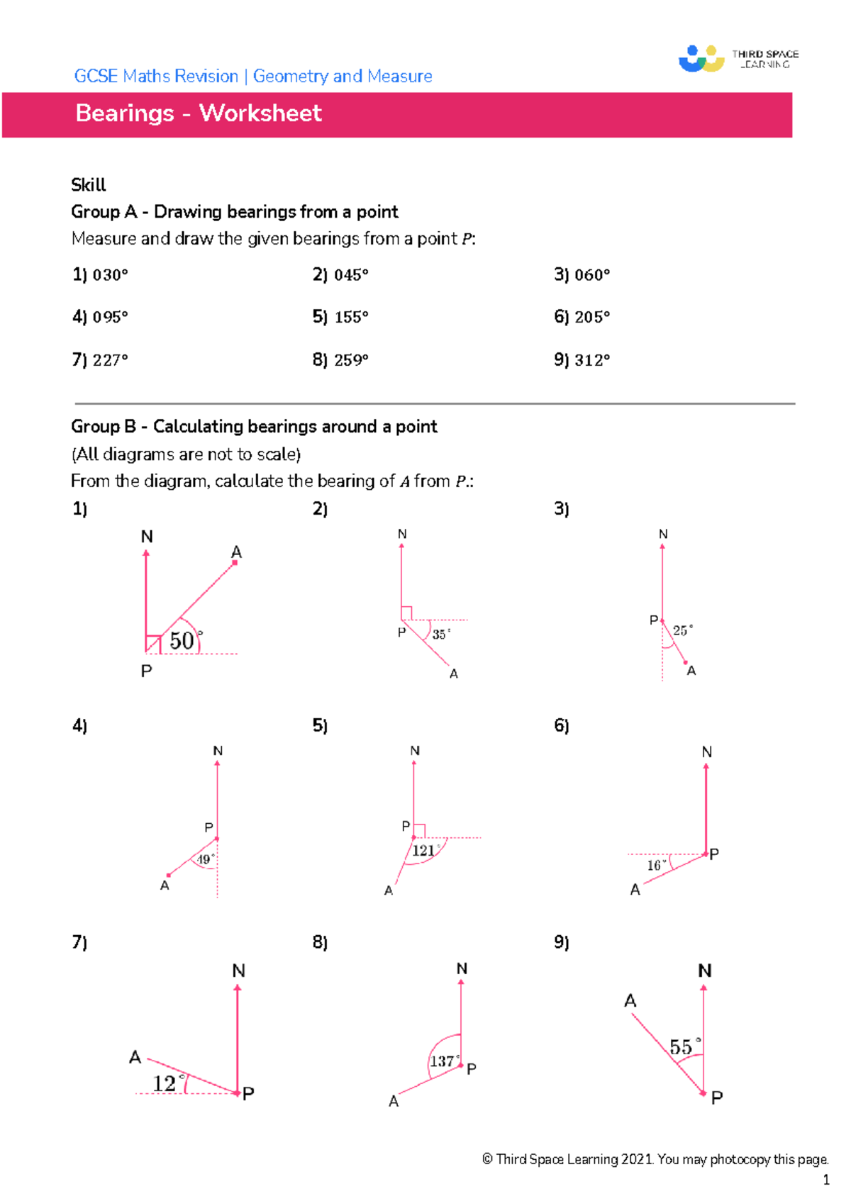 GCSE Maths Revision: Geometry & Measure Bearings Worksheet - Studocu