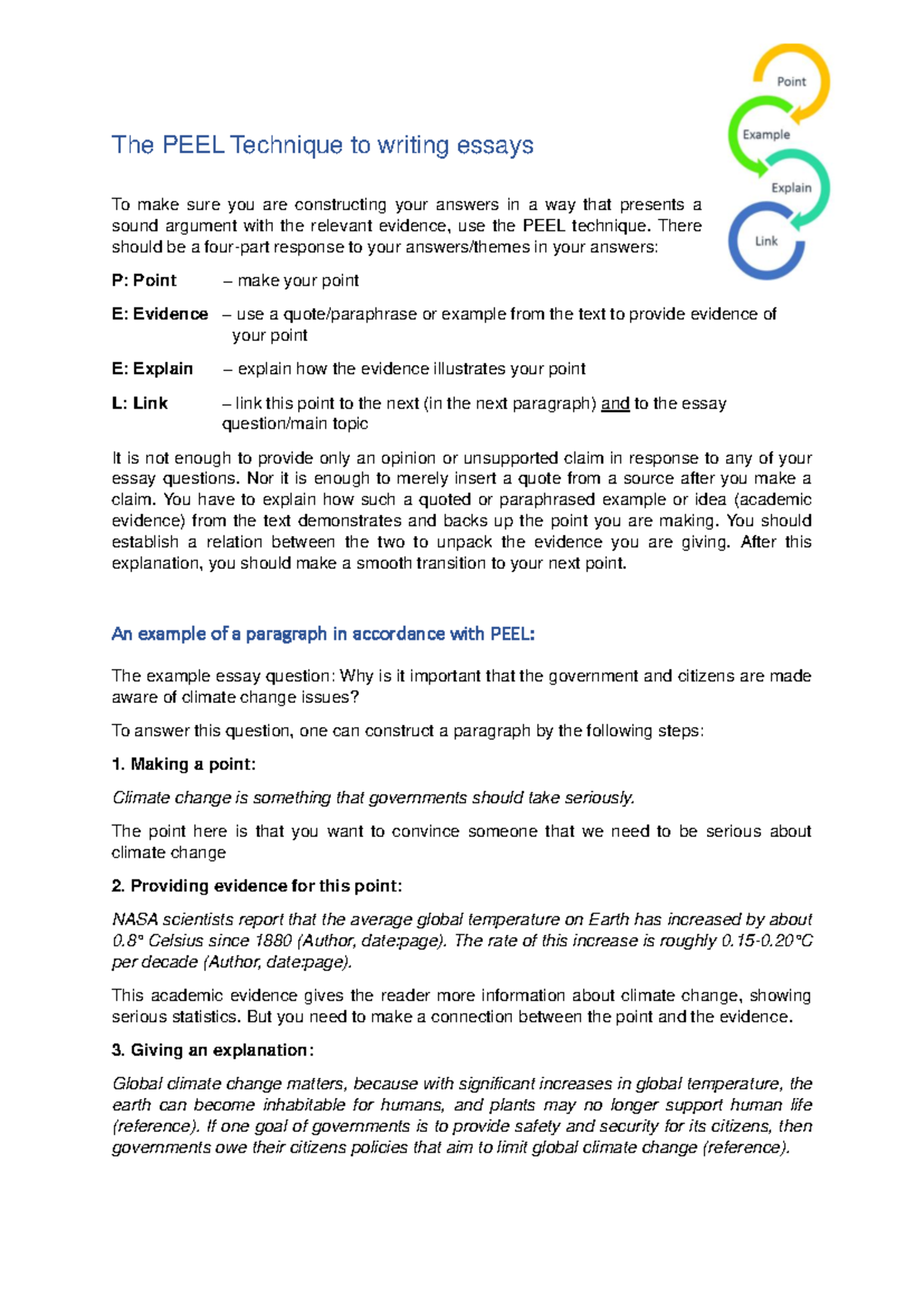 PEEL Technique for Writing Essays: A Guide to Structuring Arguments ...