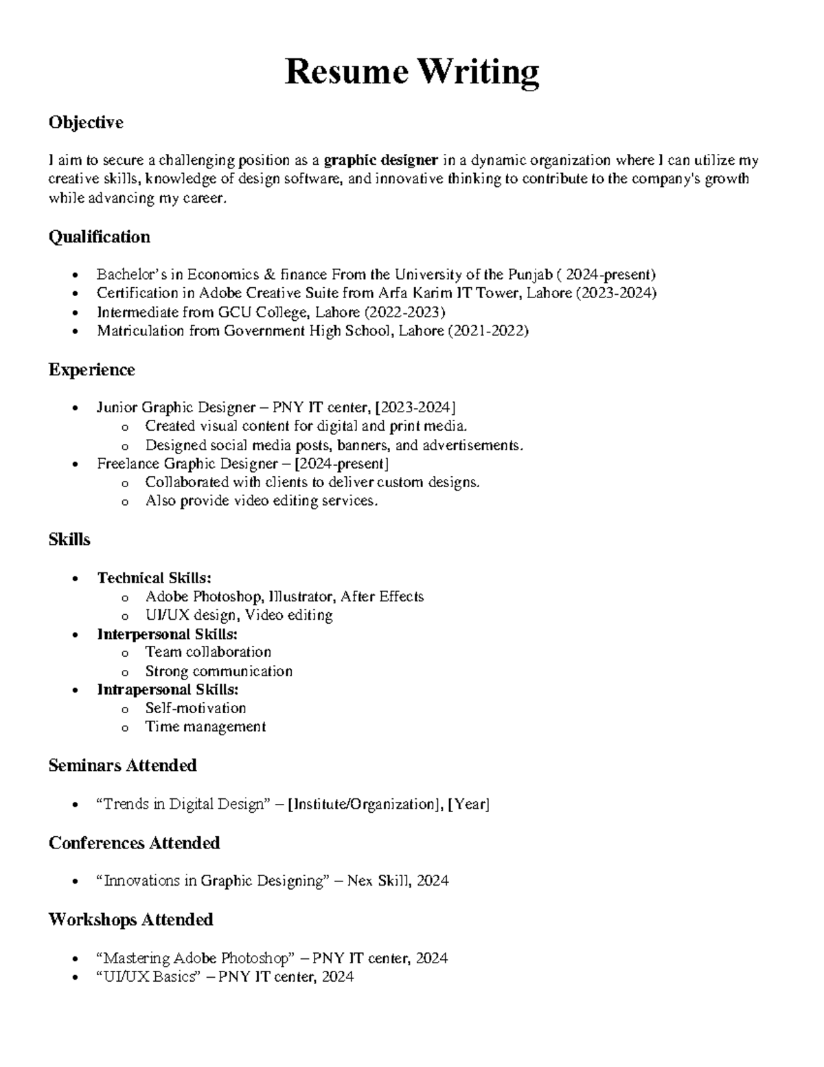 Resume Writing - this the cover page of assignment - Resume Writing ...